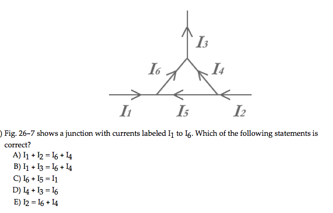 Solved Fig. 26-7 shows a junction with currents labeled I1 | Chegg.com