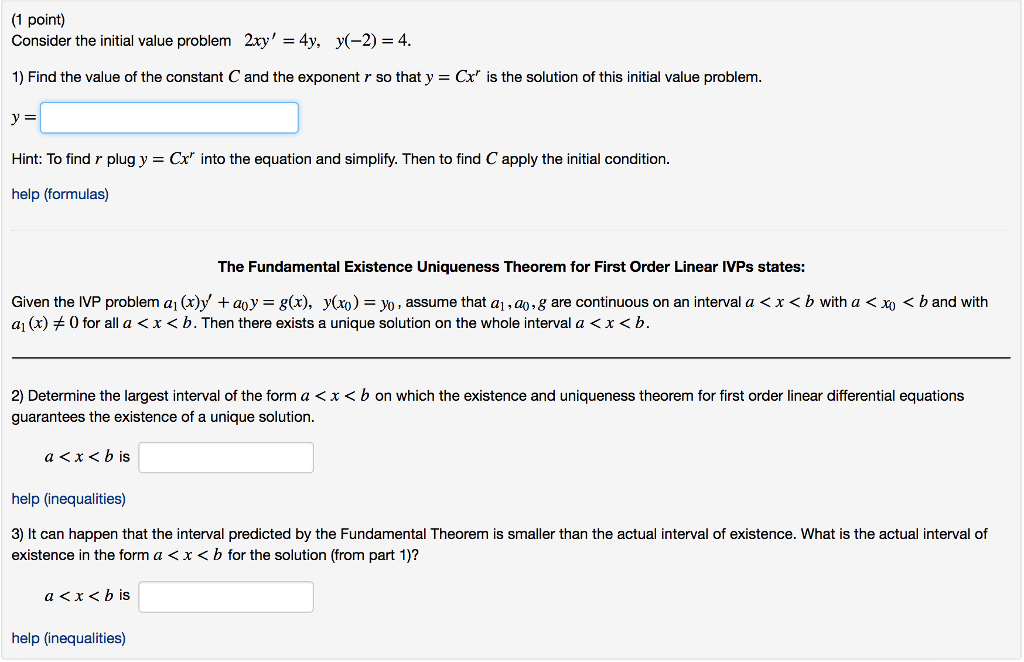 Solved 1 point) Consider the initial value problem 2xy' = | Chegg.com