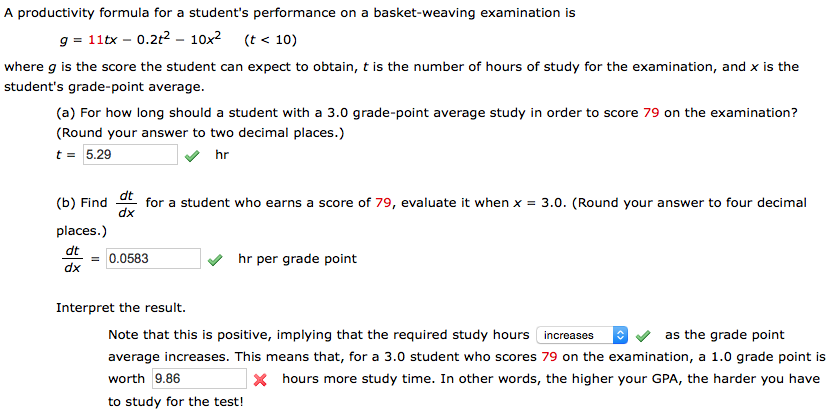A productivity formula for a students performance on | Chegg.com