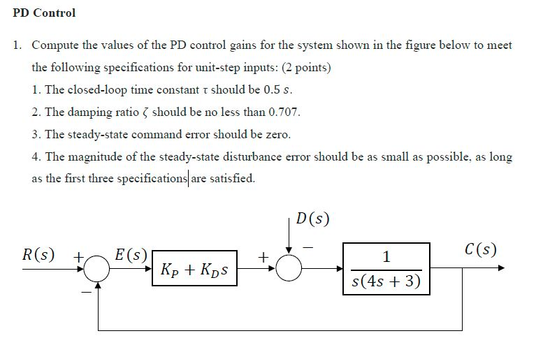 Solved PD Control Compute the values of the PD control gains | Chegg.com