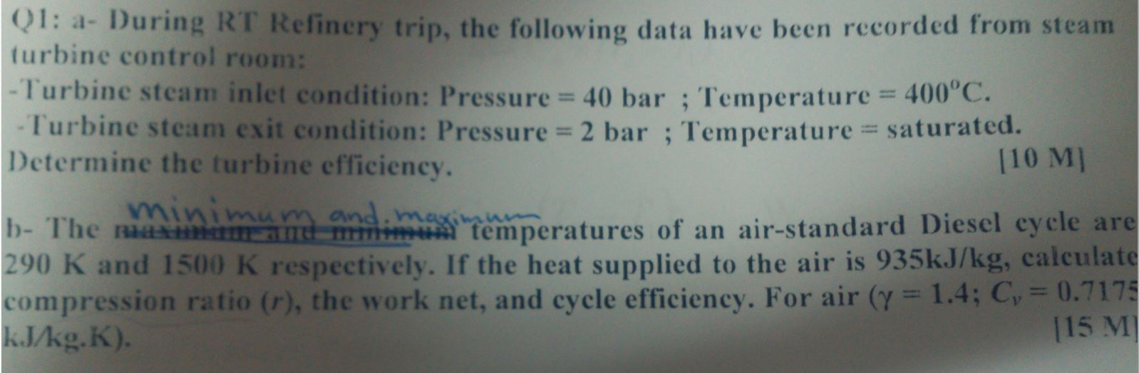 Solved During RT Refinery trip, the following data have been | Chegg.com