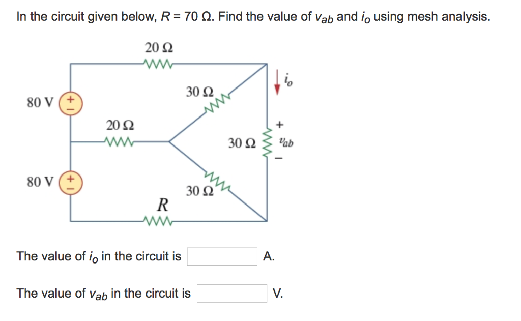 Solved In the circuit given below, R = 70 Ω. Find the value | Chegg.com