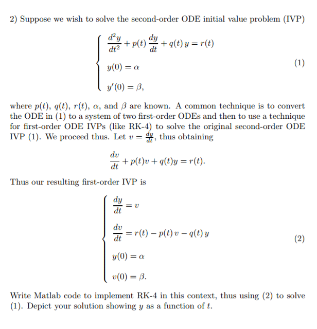 2) Suppose we wish to solve the second-order ODE | Chegg.com