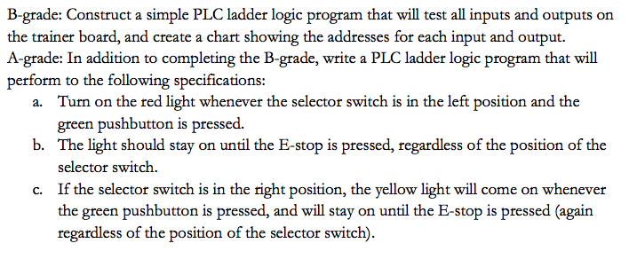 B-grade: Construct a simple PLC ladder logic program | Chegg.com