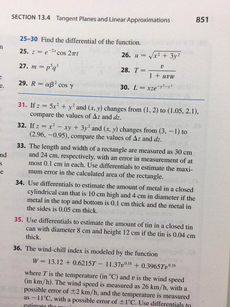 Solved 851 SECTION 13.4 Tangent Planes and Linear | Chegg.com