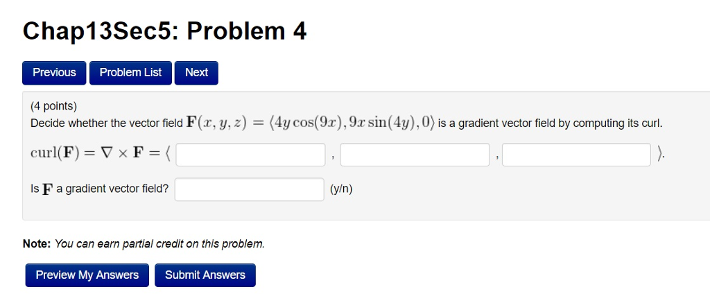 Solved Chap13Sec5: Problem 4 Previous Problem List Next (4 | Chegg.com