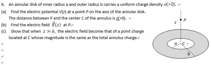 Solved 6. An annular disk of inner radius a and outer radius | Chegg.com