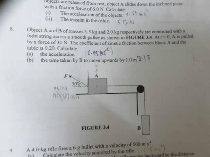 Solved Object A and B of masses 3.5 kg and 2.0 kg | Chegg.com