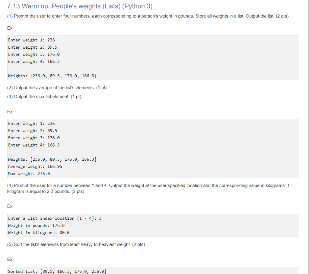 Solved 7.13 Warm up: People's weights (Lists) (Python 3) (1) | Chegg.com
