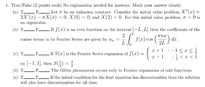 Solved 1. True/False (2 points each) No explanation needed | Chegg.com