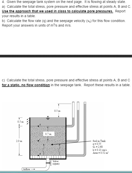 4. Given the seepage tank system on the next page. It | Chegg.com