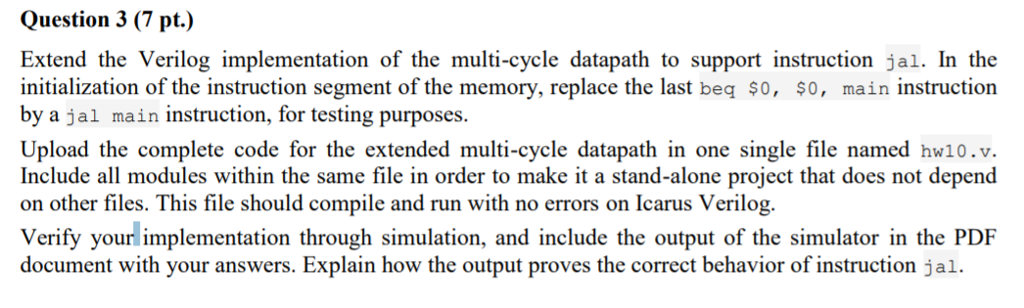 Question 3 (7 pt.) Extend the Verilog implementation | Chegg.com