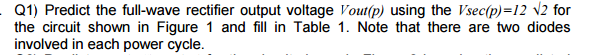 Solved Q1) Predict the full-wave rectifier output voltage | Chegg.com