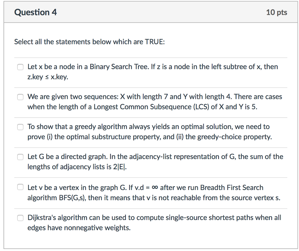 Solved Select all the statements below which are TRUE: Let | Chegg.com