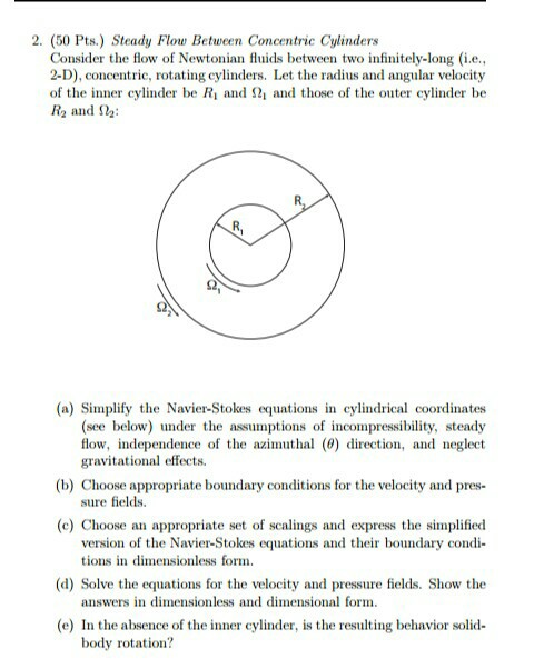 Solved 2. (50 Pts.) Steady Flow Between Concentric Cylinders | Chegg.com