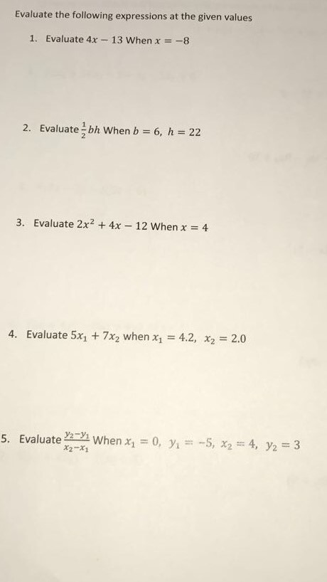 Solved Evaluate the following expressions at the given | Chegg.com