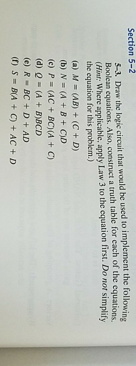 Solved Section 5-2 5-3. Draw the logic circuit that would be | Chegg.com