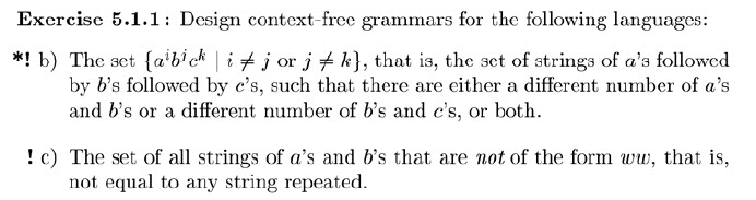 Solved Excrcise 5.1.1: Design context-free grammars for the | Chegg.com