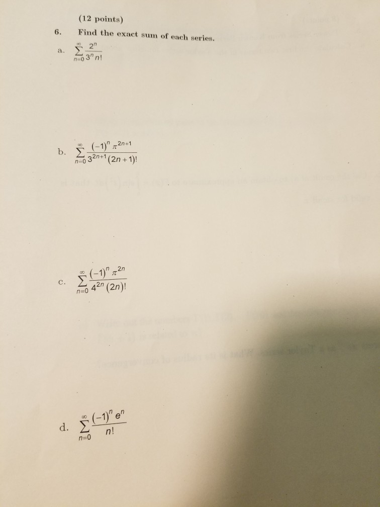 Solved Find the exact sum of each series. a. | Chegg.com