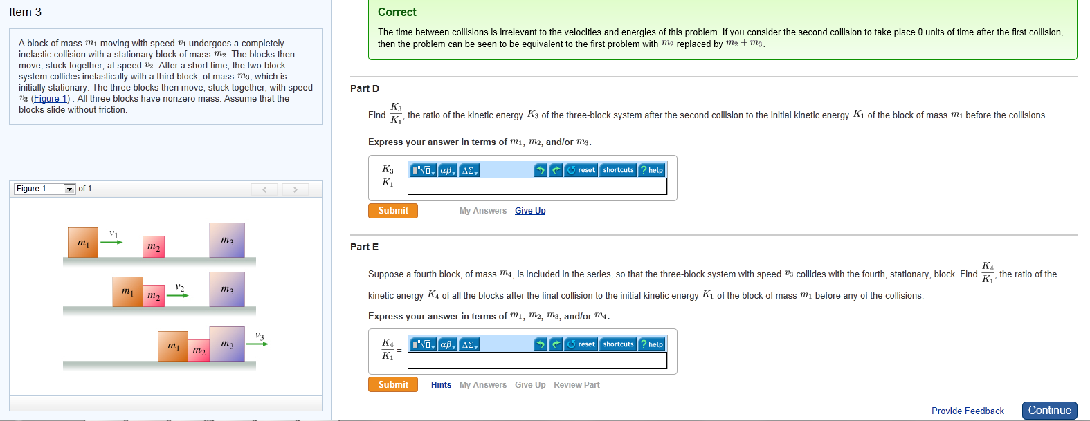 Solved A block of mass m1 moving with speed v1 undergoes a | Chegg.com