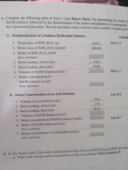 Solved Complete the following table of Trial 1 (See Report | Chegg.com