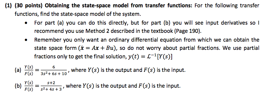 Solved Obtaining The State Space Model From Transfer