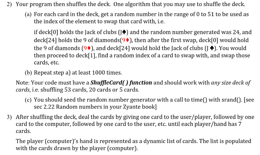 Solved Need help to Create a C program for a card game, | Chegg.com
