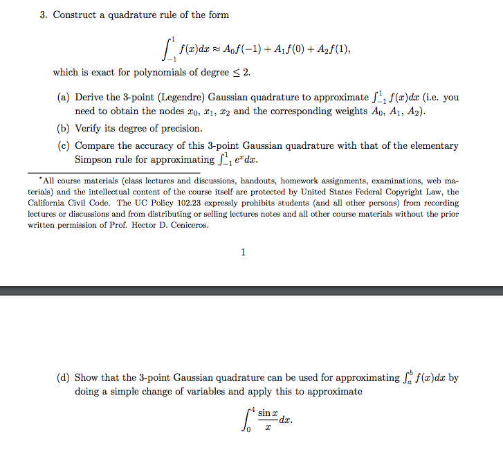 Solved Construct A Quadrature Rule Of The Form