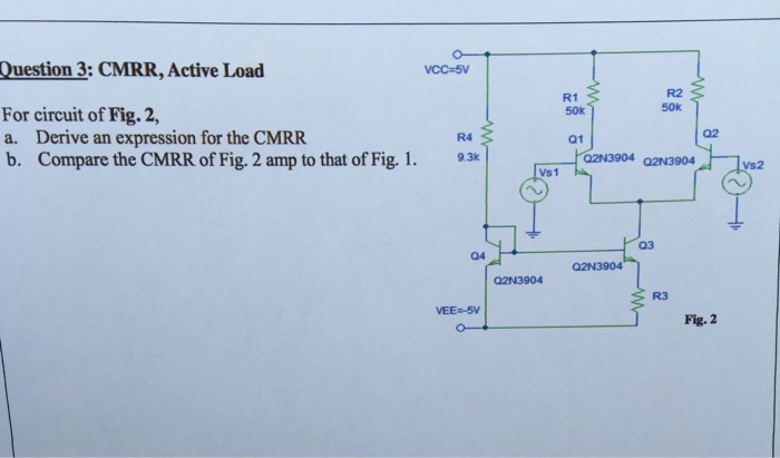 Solved CMRR, Active Load For circuit of Fig. 2, Derive an | Chegg.com