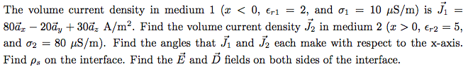 The volume current density in medium 1 (x