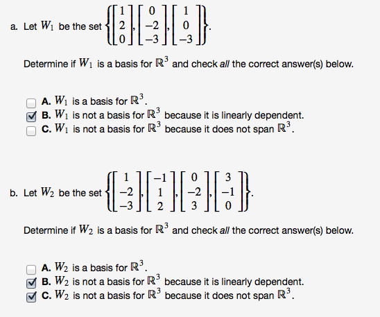 Solved Let W1 be the set Determine if W1 is a basis for R3 | Chegg.com