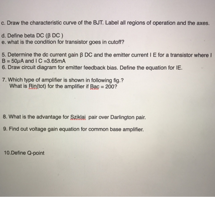 Solved Draw the characteristic curve of the BJT. Label all | Chegg.com