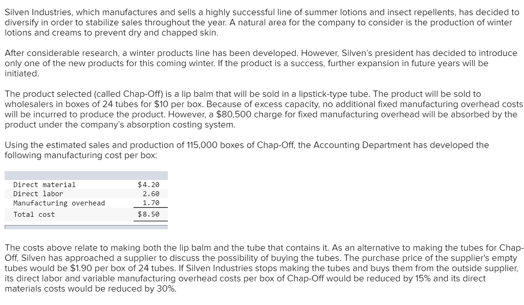 Solved Silven Industries, which manufactures and sells a | Chegg.com