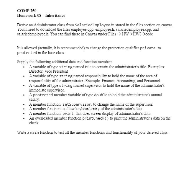 Solved Admin Main cpp test program to test out inherited | Chegg.com
