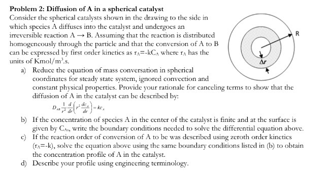 Solved Diffusion of A in a spherical catalyst Consider the | Chegg.com