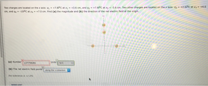 Solved Two charges are located on the x axis: q_1 = +7.8 mu | Chegg.com