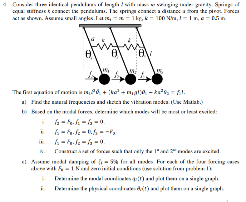 Consider three identical pendulums of length l with | Chegg.com