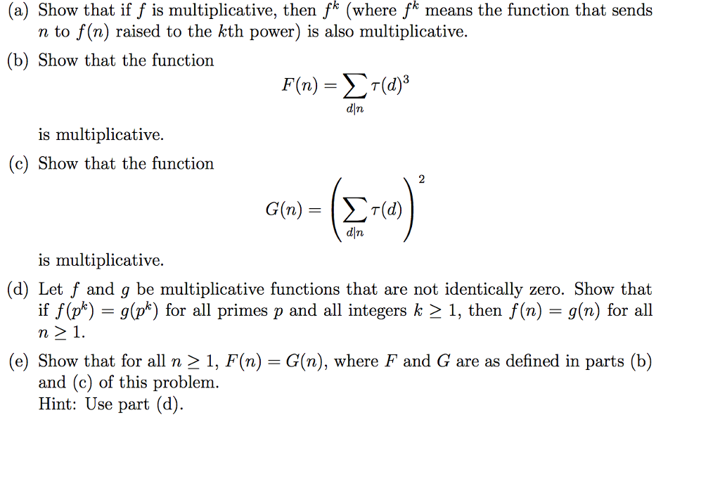 Solved Help With D And E Let F And G Be Multiplicative