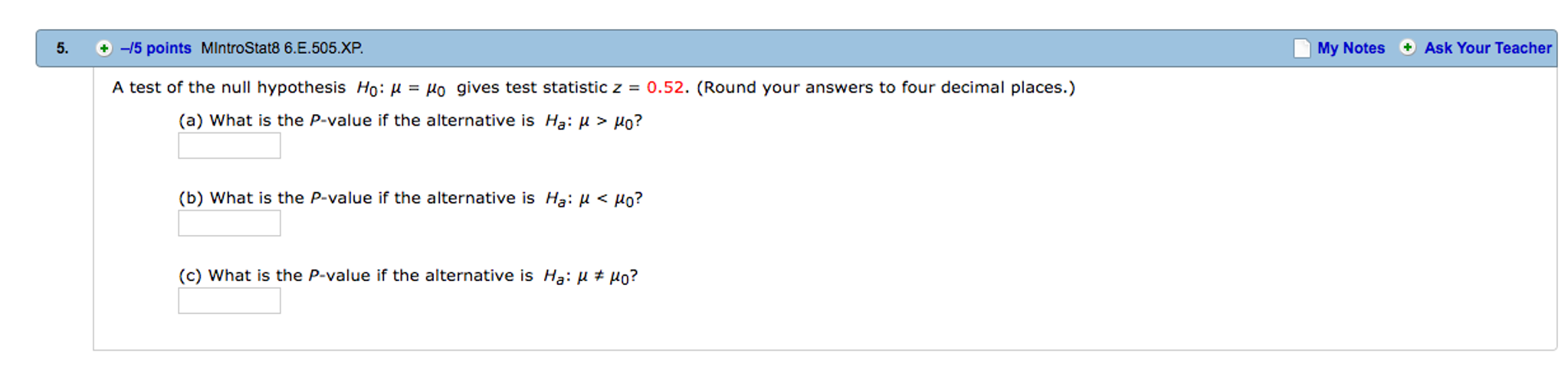 Solved A test of the null hypothesis H_0: mu = mu_0 gives | Chegg.com