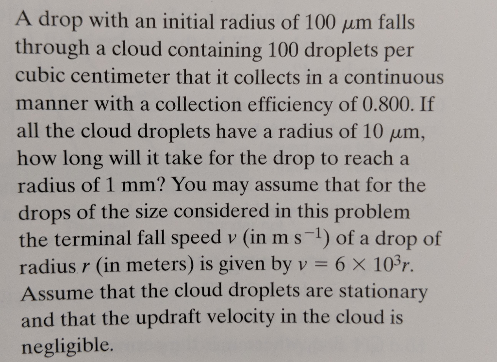 Solved A drop with an initial radius of 100 ?m falls through | Chegg.com