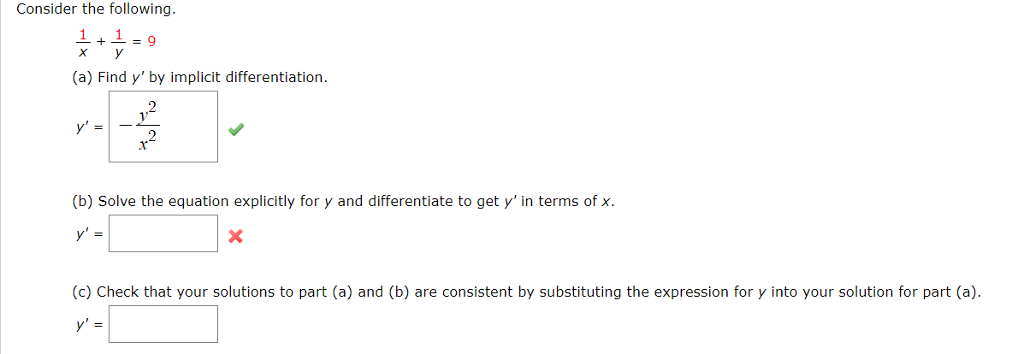 Solved Consider the following. (a) Find y' by implicit | Chegg.com