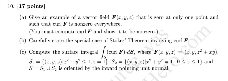 Solved 10. [17 points (a) Give an example of a vector field | Chegg.com