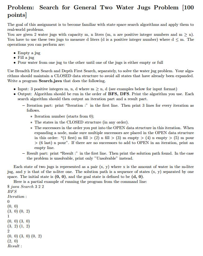 Solved Problem: Search for General Two Water Jugs Problem | Chegg.com