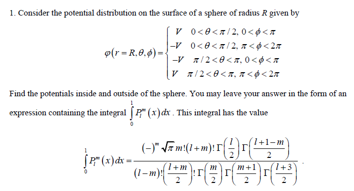 Consider the potential distribution on the surface of | Chegg.com