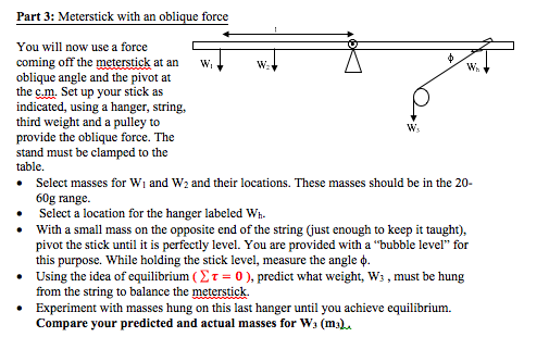 Solved Part 3: Meterstick with an oblique force You will now | Chegg.com
