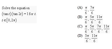 Solved Solve the equation (tan t) (tan 2t) = 1 for t. f | Chegg.com