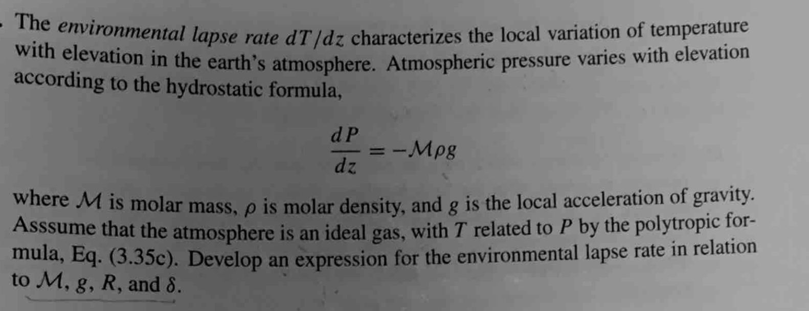 Solved Environmental Lapse Rate and Hydrostatic formula. | Chegg.com