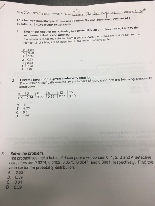 Solved Determine whether the following is a probability | Chegg.com