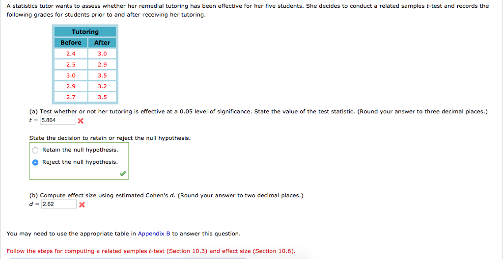 Solved A statistics tutor wants to assess whether her | Chegg.com