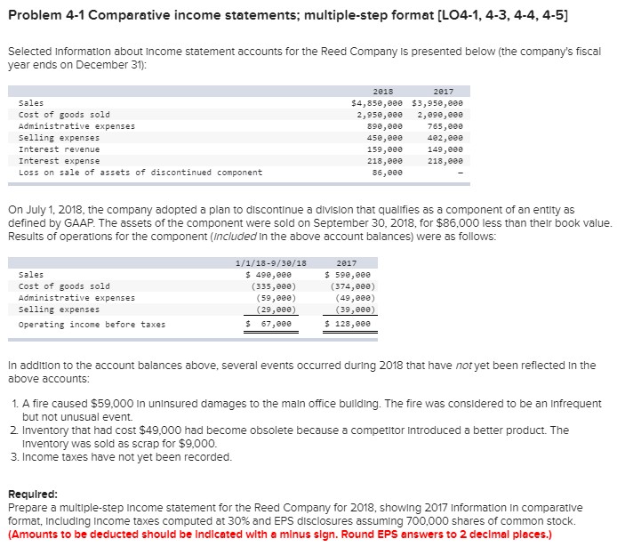 Solved Problem 4-1 Comparative income statements; | Chegg.com